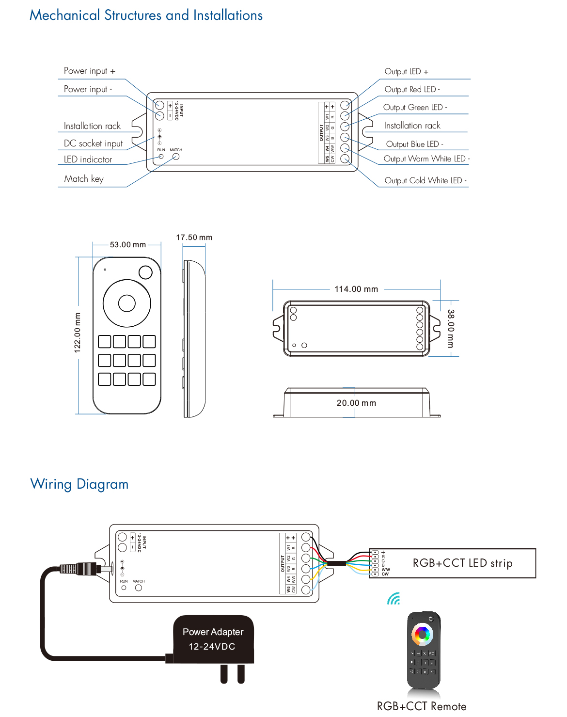 3A*5CH RGB+Color Temperature LED Controller Set RT5+V5-M