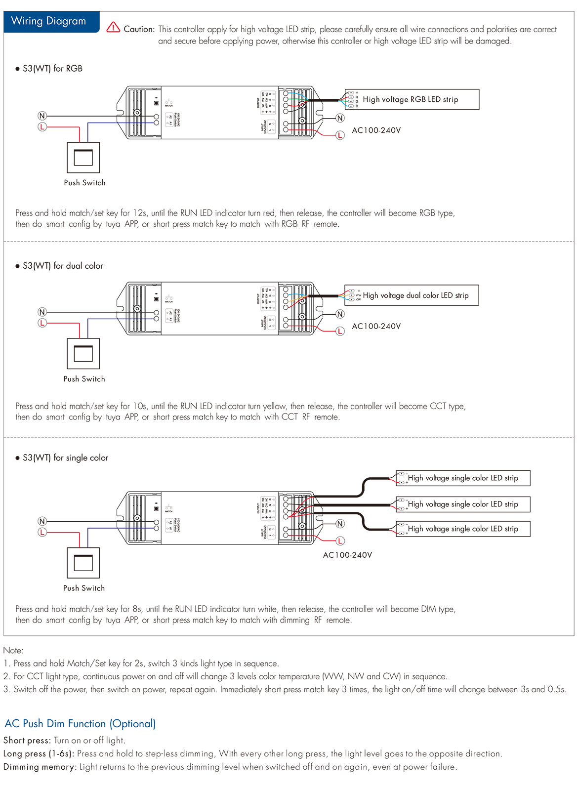 100-240VAC 3CH*1A Wi-Fi & RF High Voltage Controller S3(WT) (Tuya App)